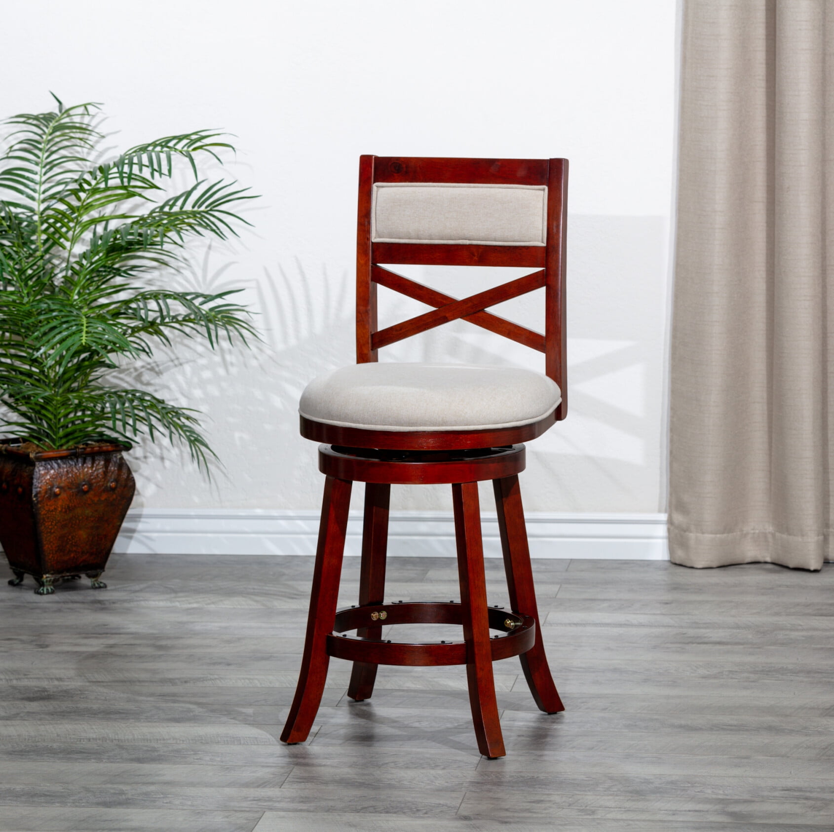 24 Inch Counter Height Swivel Stool with X-Back, Modern Upholstered Bar ...