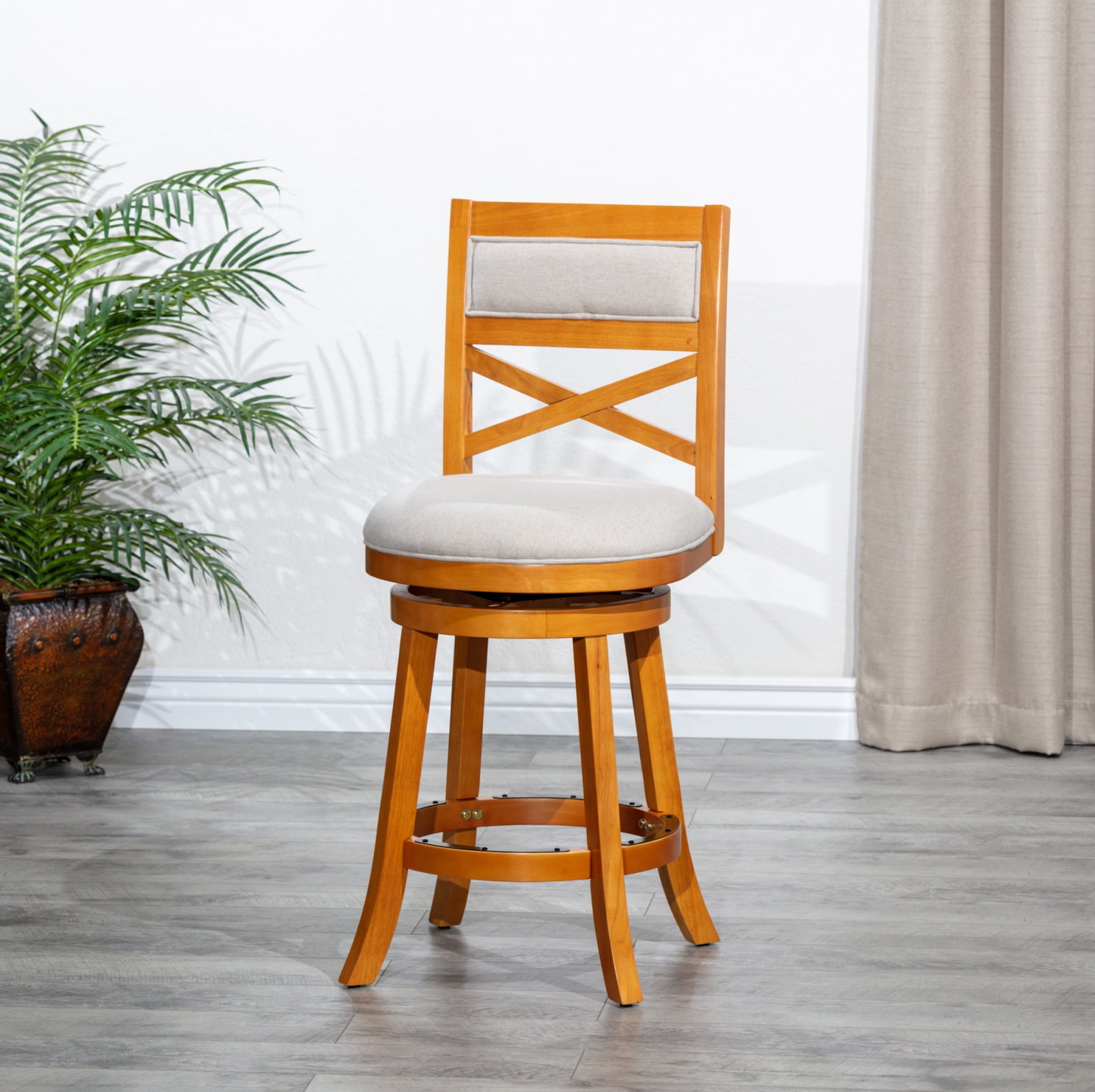 24 Inch Counter Height Swivel Stool with X-Back, Modern Upholstered Bar ...