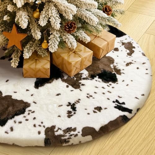 24 Inch Cow Print Christmas Tree Skirt - Soft Fluffy Xmas Tree Mat ...