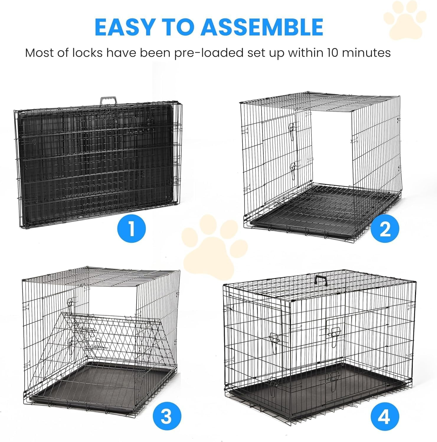 24-Inch Dog Crate with Divider, Double Door Folding Metal Wire Cage for ...