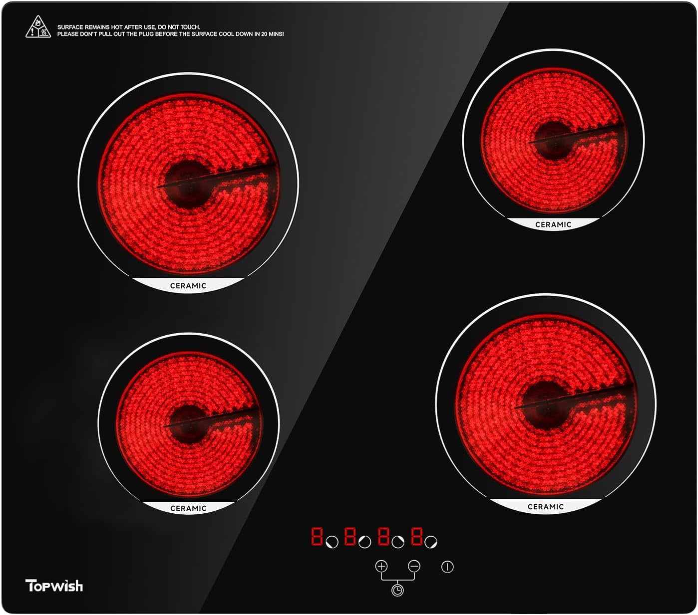 24 Inch Electric Cooktop 4 Burners, Drop-in Ceramic Cooktop, 6000W ...