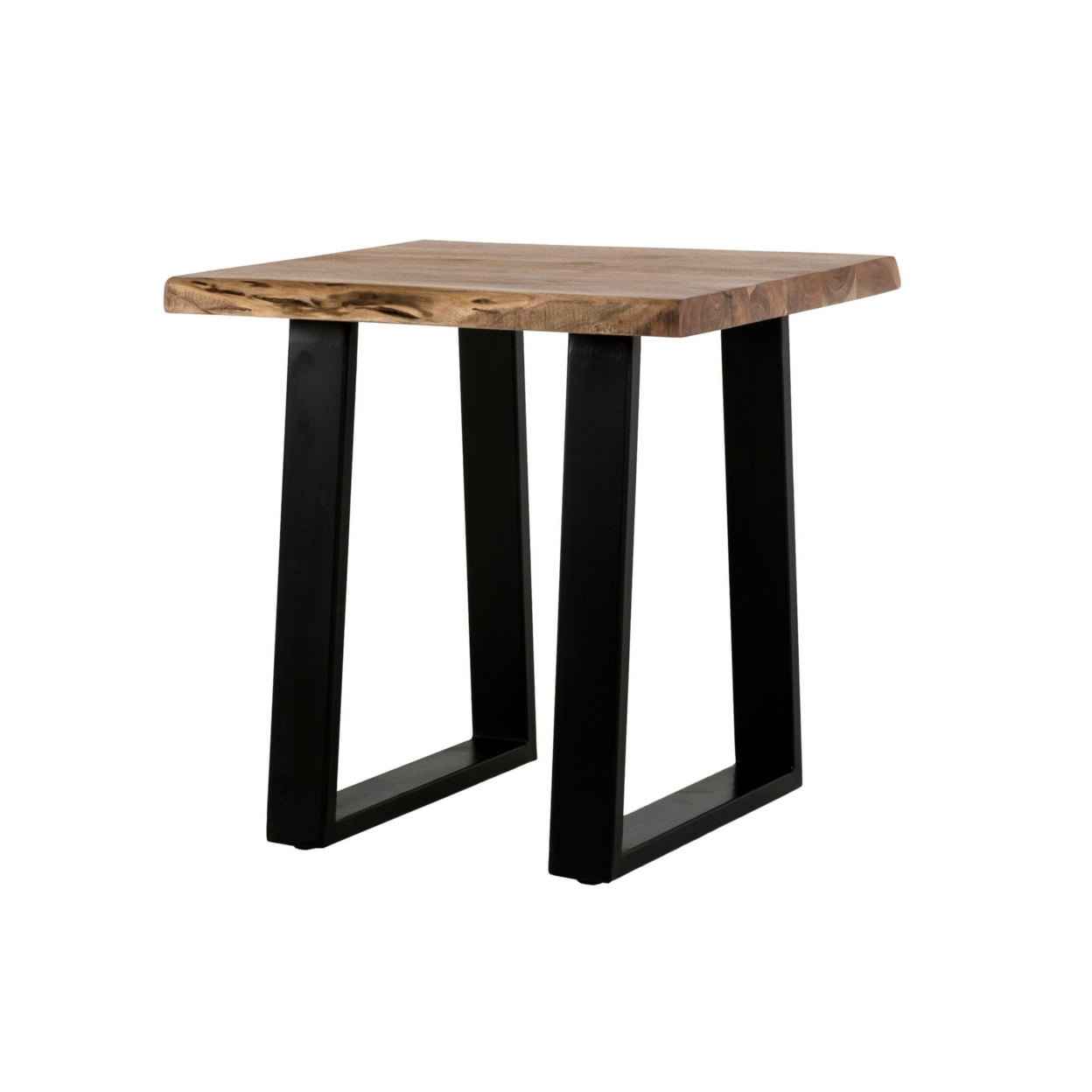 24 Inch End Table, Rustic Style, Brown Acacia Wood Top, Tall Metal Base ...