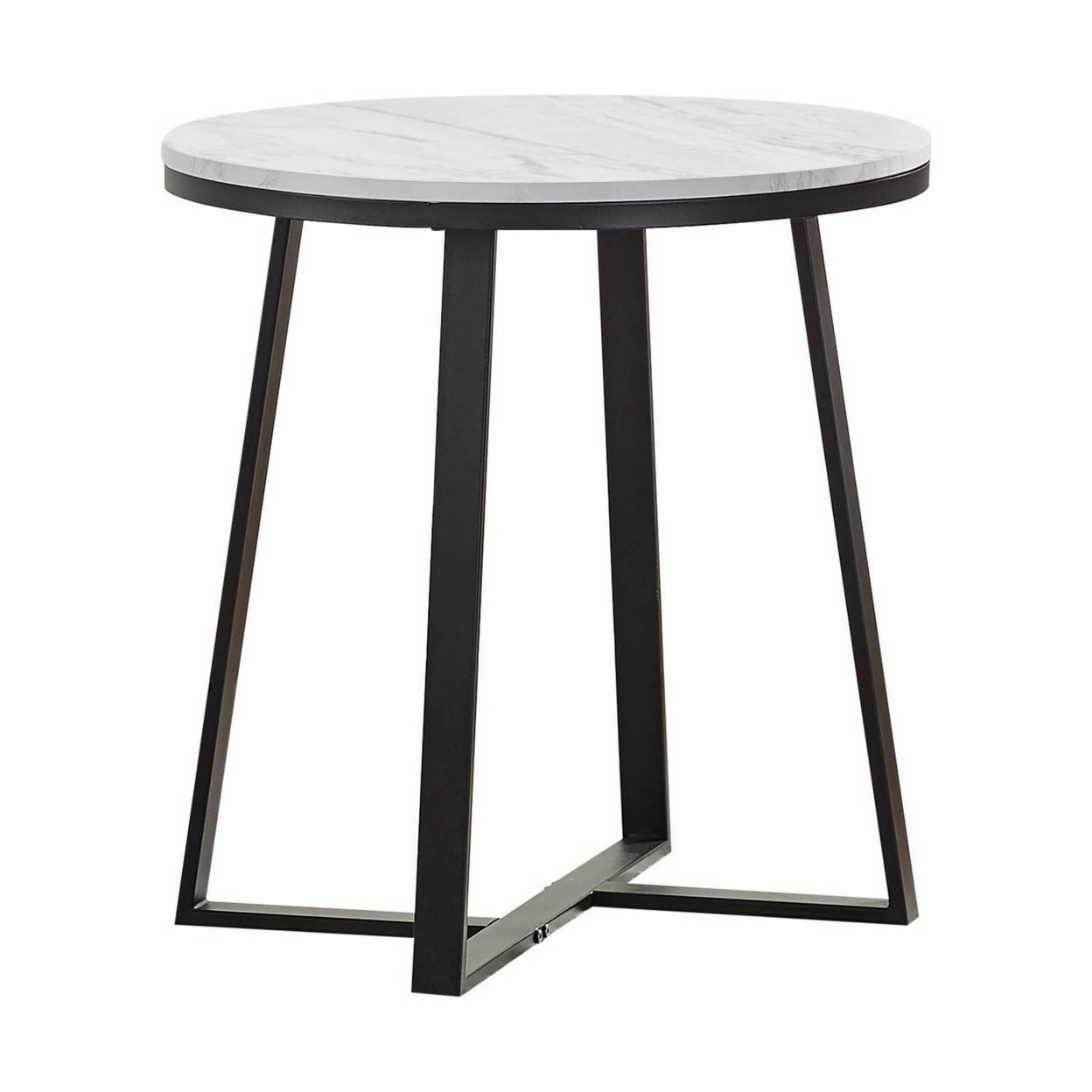 24 Inch End Table White Faux Marble Round Top Artisanal Metal Framework ...