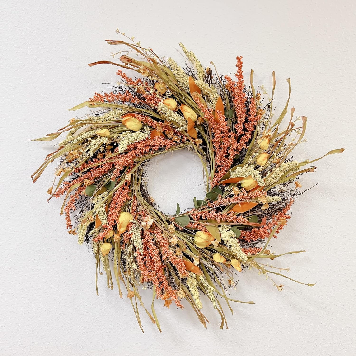 24 Inch Fall Wreath Front Door Wreath Grain Wreath Harvest Gold Wheat ...