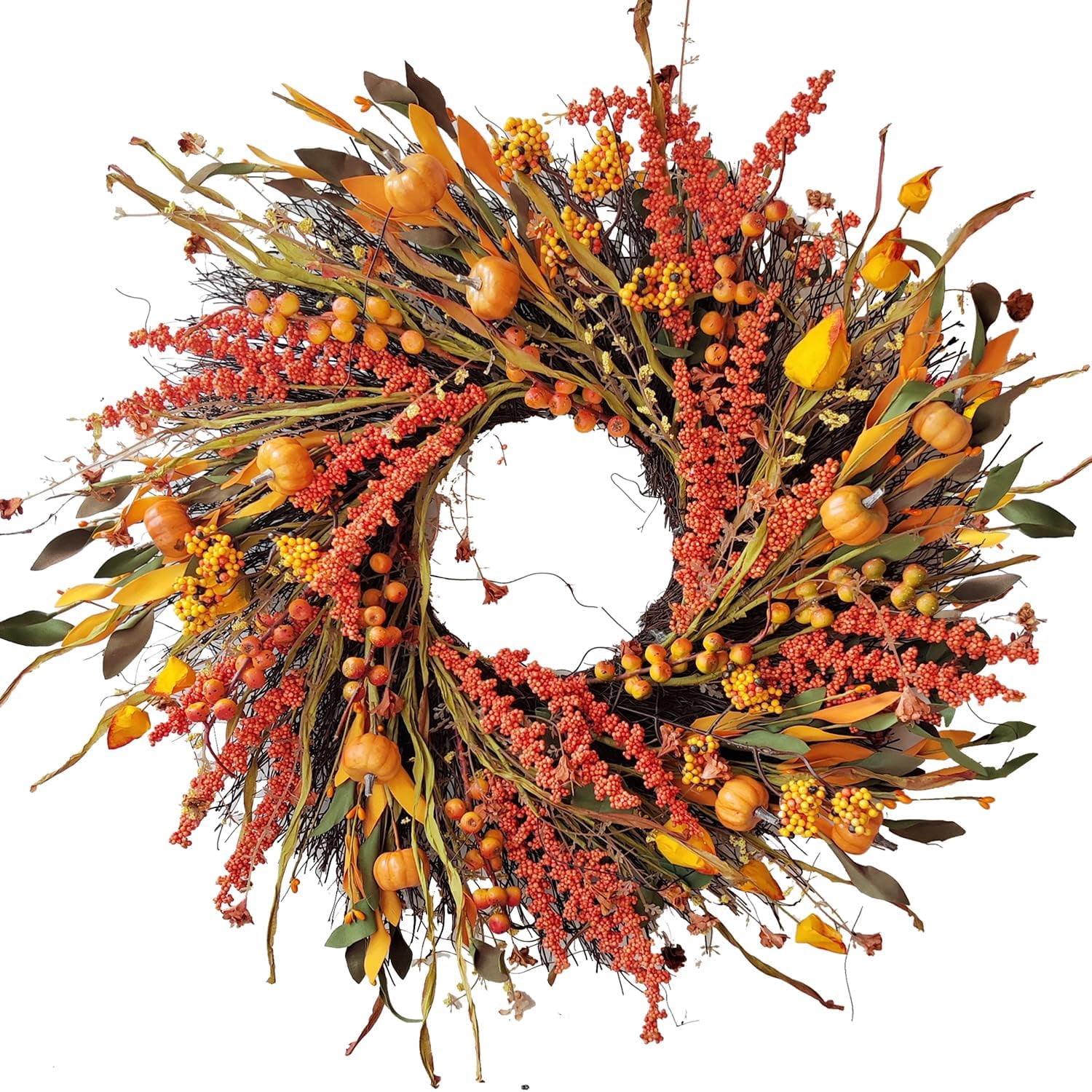 24 Inch Fall Wreaths for Front Door with Hydrangea,Little Pumpkins-Fall ...