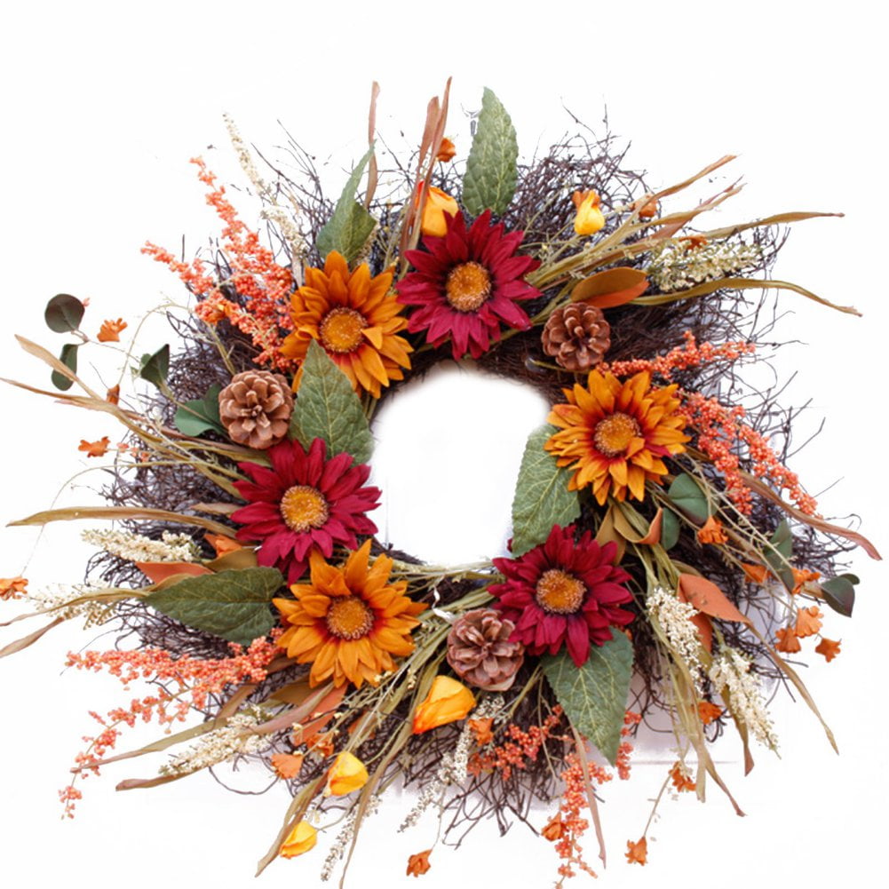 24 Inch Fall Wreaths for Front Door, Orange Autumn Wreath, Fall ...