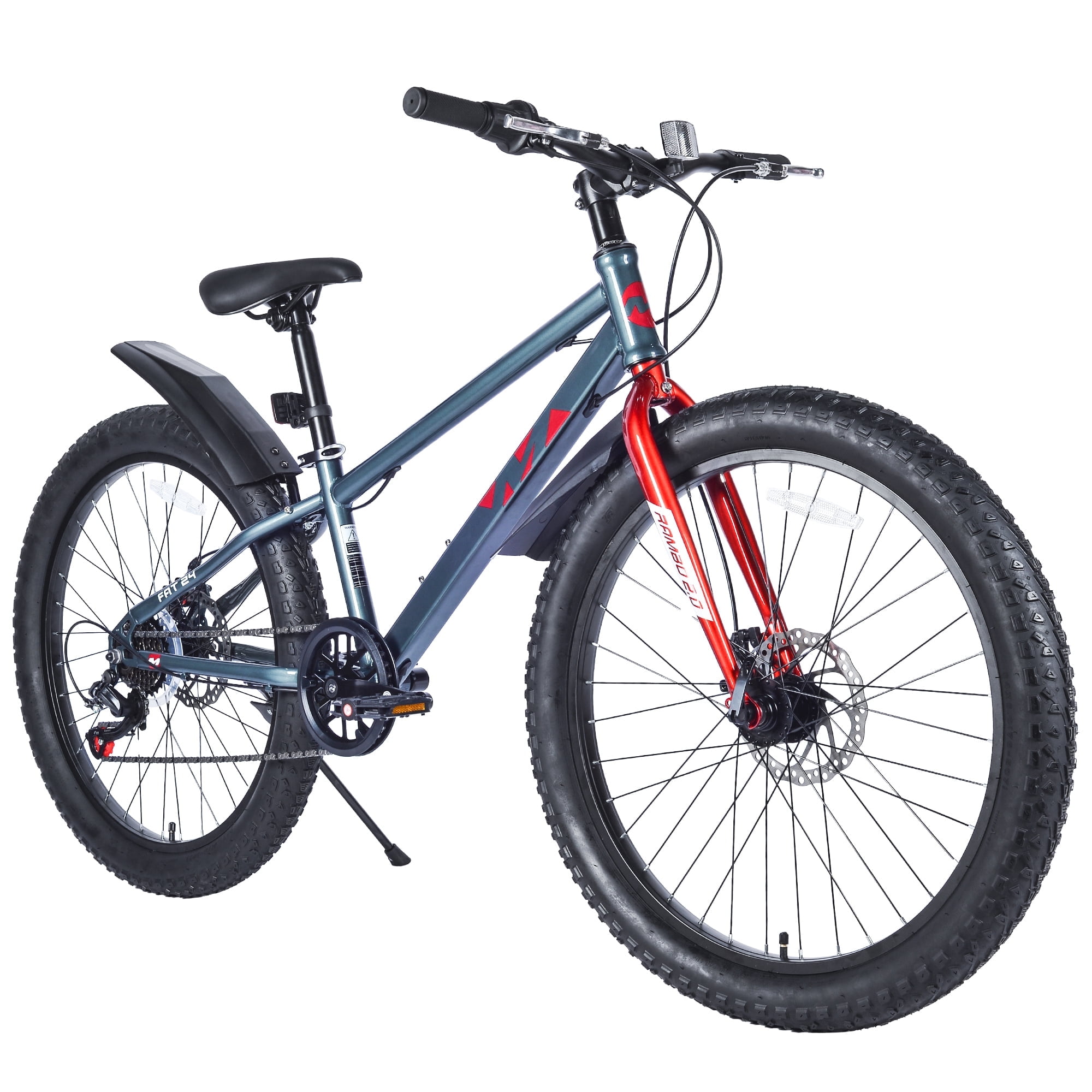24-Inch Fat Tire Bike, Shimano 7-Speed Mountain Bicycle with Front & Rear Disc Brakes – Grey ...