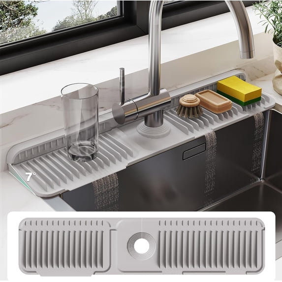 24 Inch Faucet Mat for Kitchen Sink Splash Guard - 7? Slope Water ...