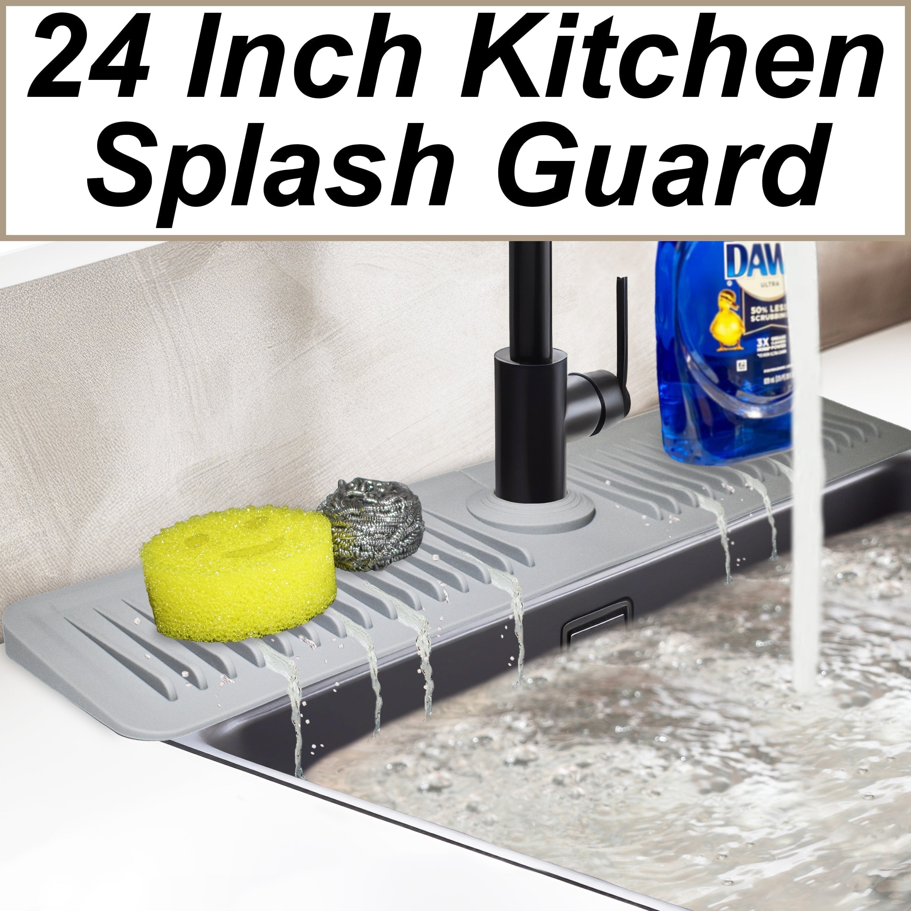24 inch Faucet Mat for Kitchen Sink Splash Guard, Silicone Water Guard ...