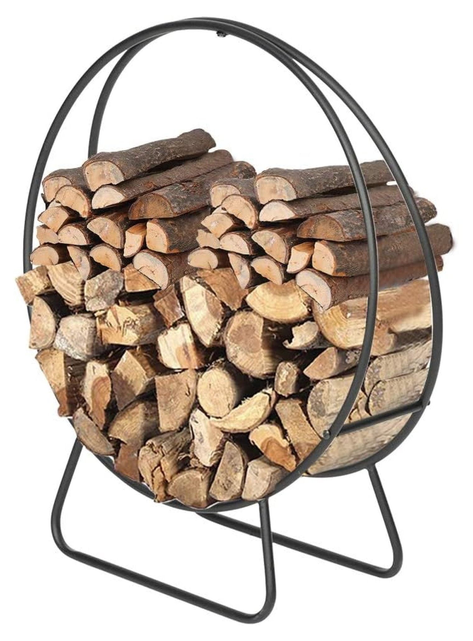 24 Inch Firewood Log Rack, Round Tubular Log Hoop Storage Holder, Heavy ...