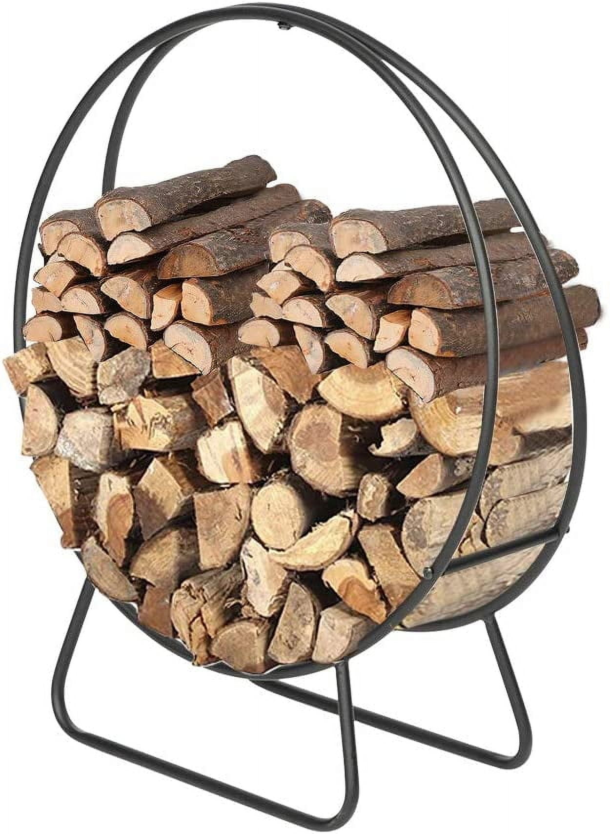 24 Inch Firewood Rack Indoor/Outdoor Log Hoop, Steel Log Holder, Heavy ...