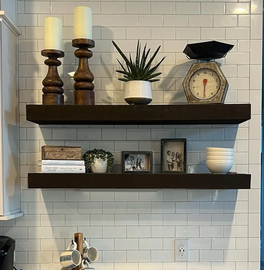 24 Inch Floating Bathroom Shelves for Wall, Solid Wood Wall Mounted ...