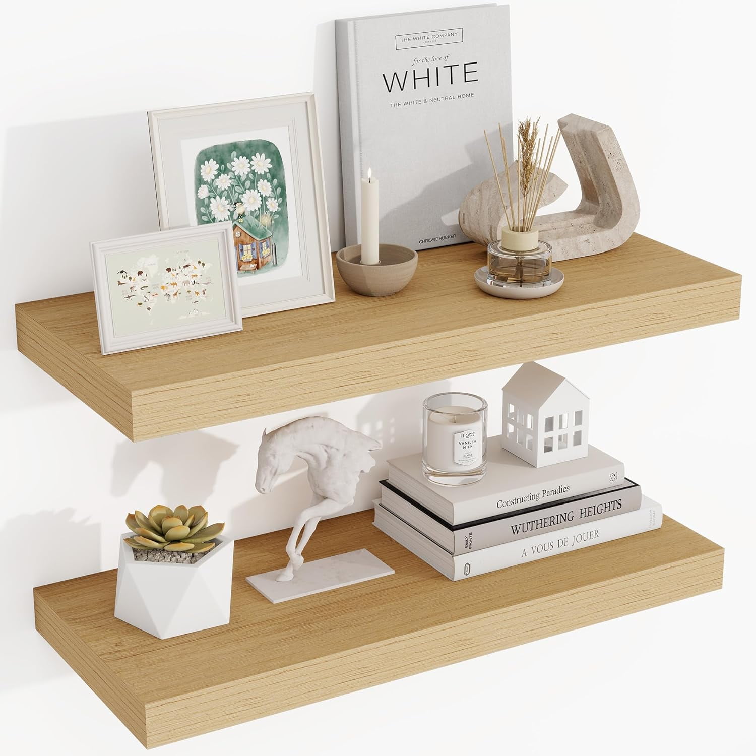 24 Inch Floating Shelves, 3D Textured Wood Grain, 24"x9.25"x1.5" Inch ...