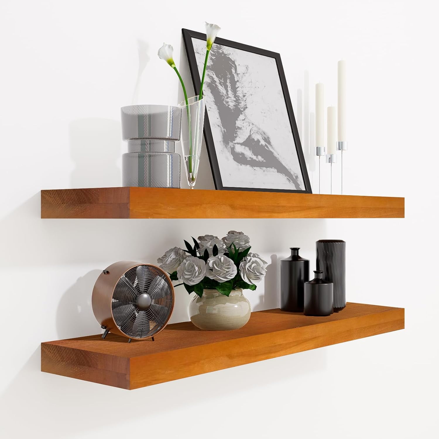 24 Inch Floating Shelves, Bathroom Wooden Shelves for Wall Mounted ...