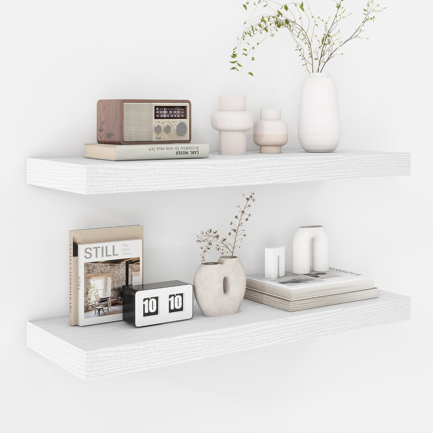 24 Inch Floating Shelves - Deep Rustic White Wooden Wall Shelves ...