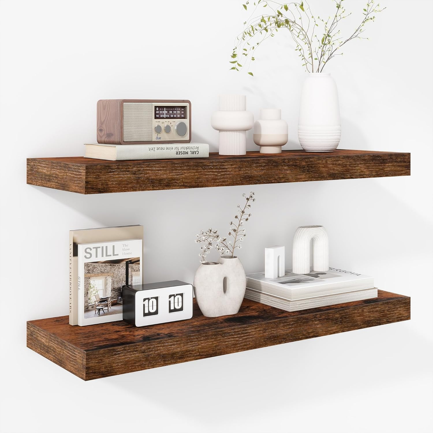 24 Inch Floating Shelves - Deep Rustic Wooden Wall Shelves - Extra ...