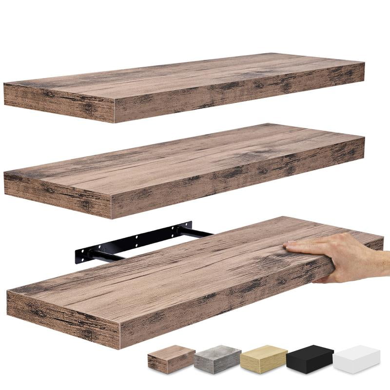 24-Inch Floating Shelves Set of 3 - Wall Mounted with Invisible ...
