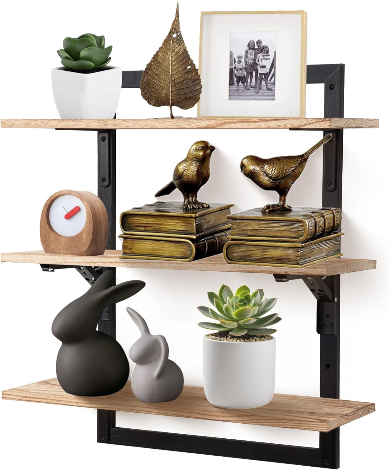 24-Inch Floating Shelves for Wall，3-Tier Wooden Wall Mounted Kitchen ...