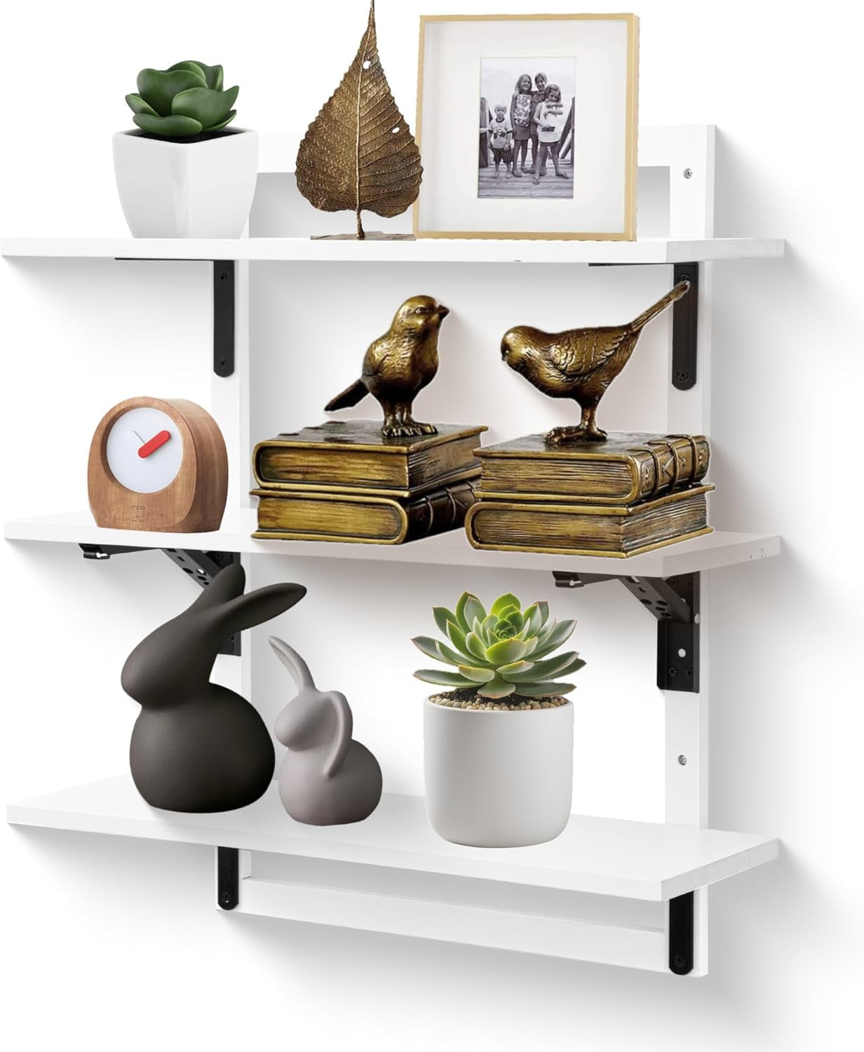 24-Inch Floating Shelves for Wall，3-Tier Wooden Wall Mounted Kitchen ...