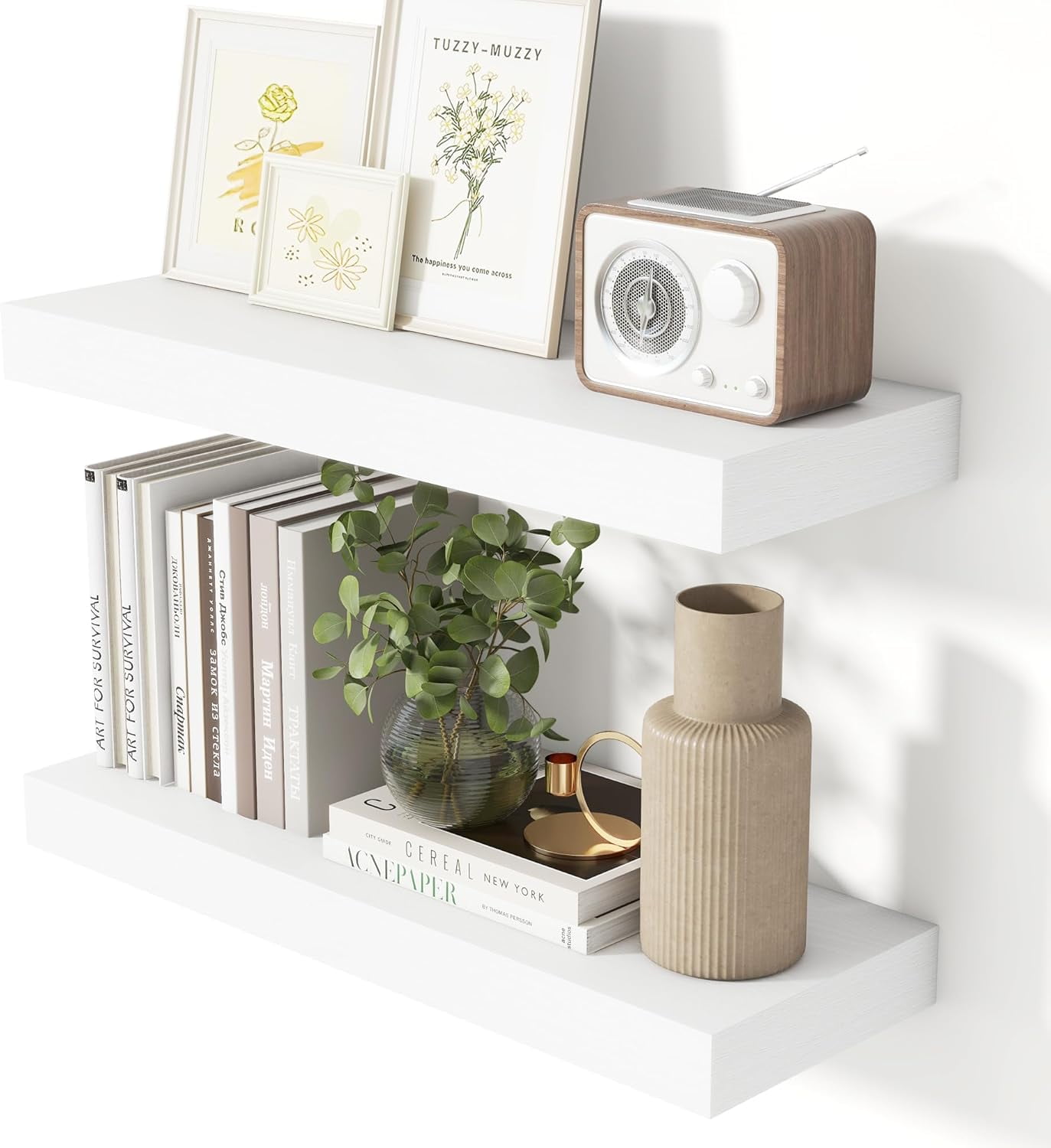 24 Inch Floating Shelves for Wall White Shelves Set of 2,Wall Mounted ...