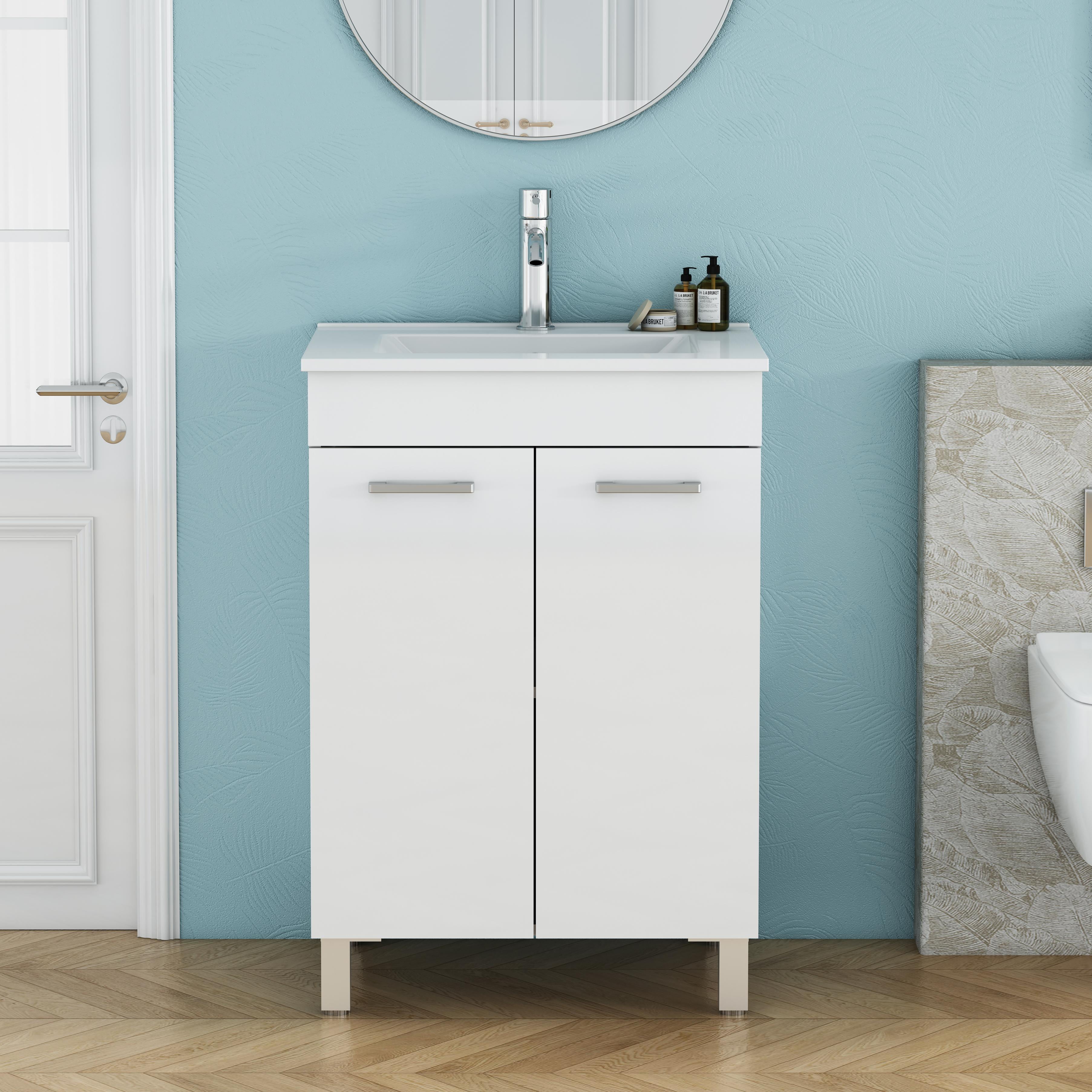 24-Inch Floor-Mounted Bathroom Vanity with Sink Combo,Double Doors With ...