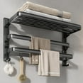 24-Inch Foldable Towel Rack with 2 Bars and 7 Hooks, Wall-Mounted ...