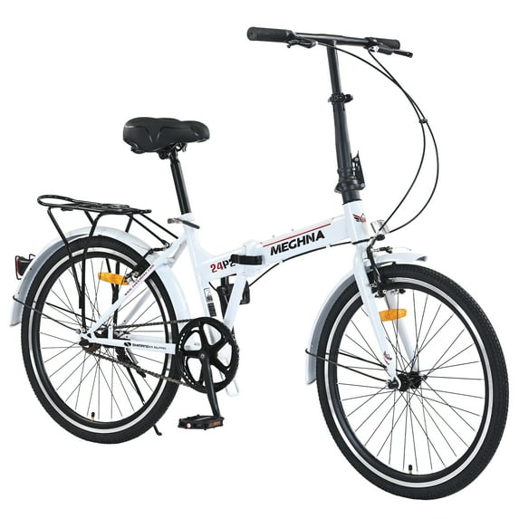 24 Inch Folding Bike for Adults with Fenders, Steel Frame Single Speed City Commuter, Dual V ...