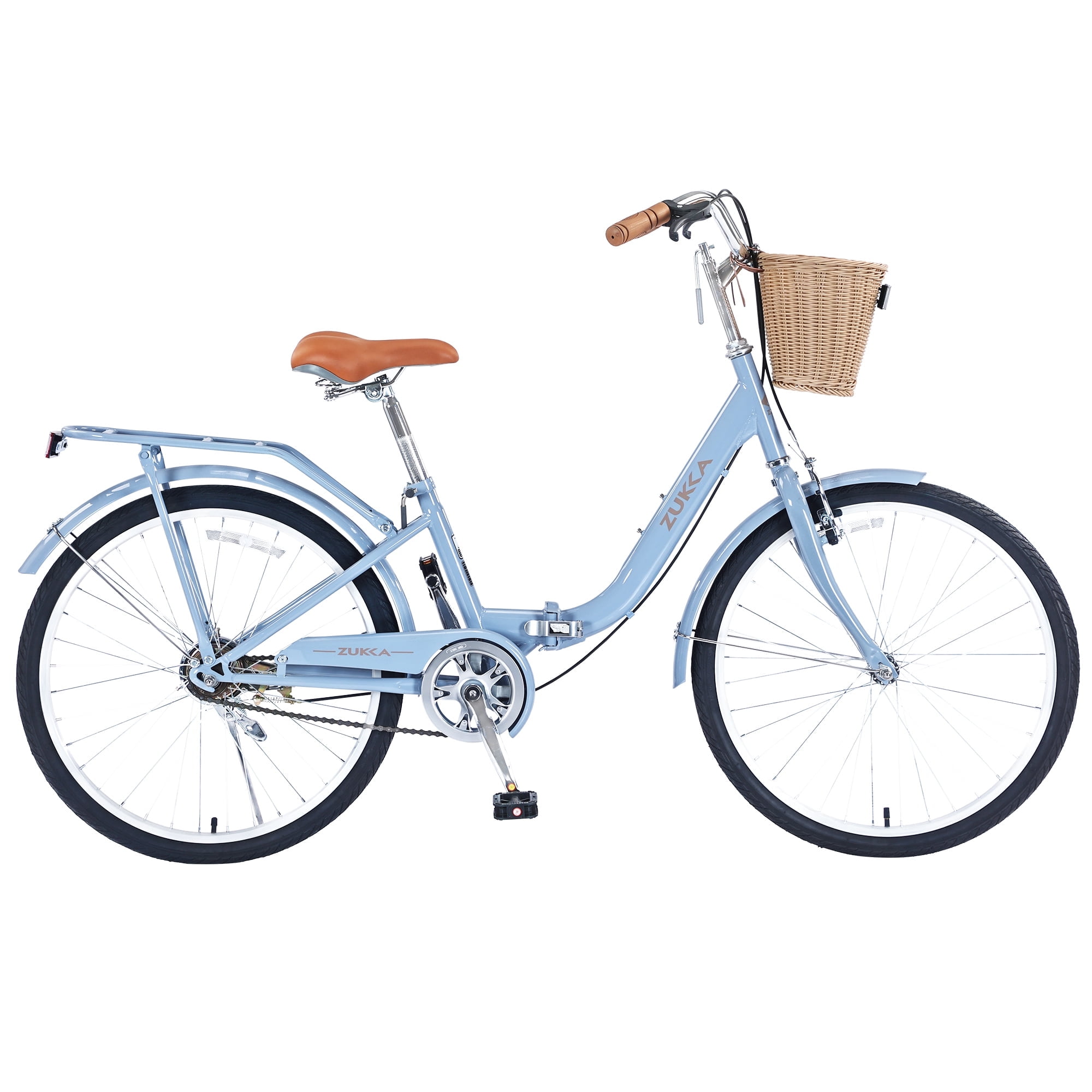 24 Inch Folding Women's Bike, Single Speed Steel Frame Commuter Bicycle ...