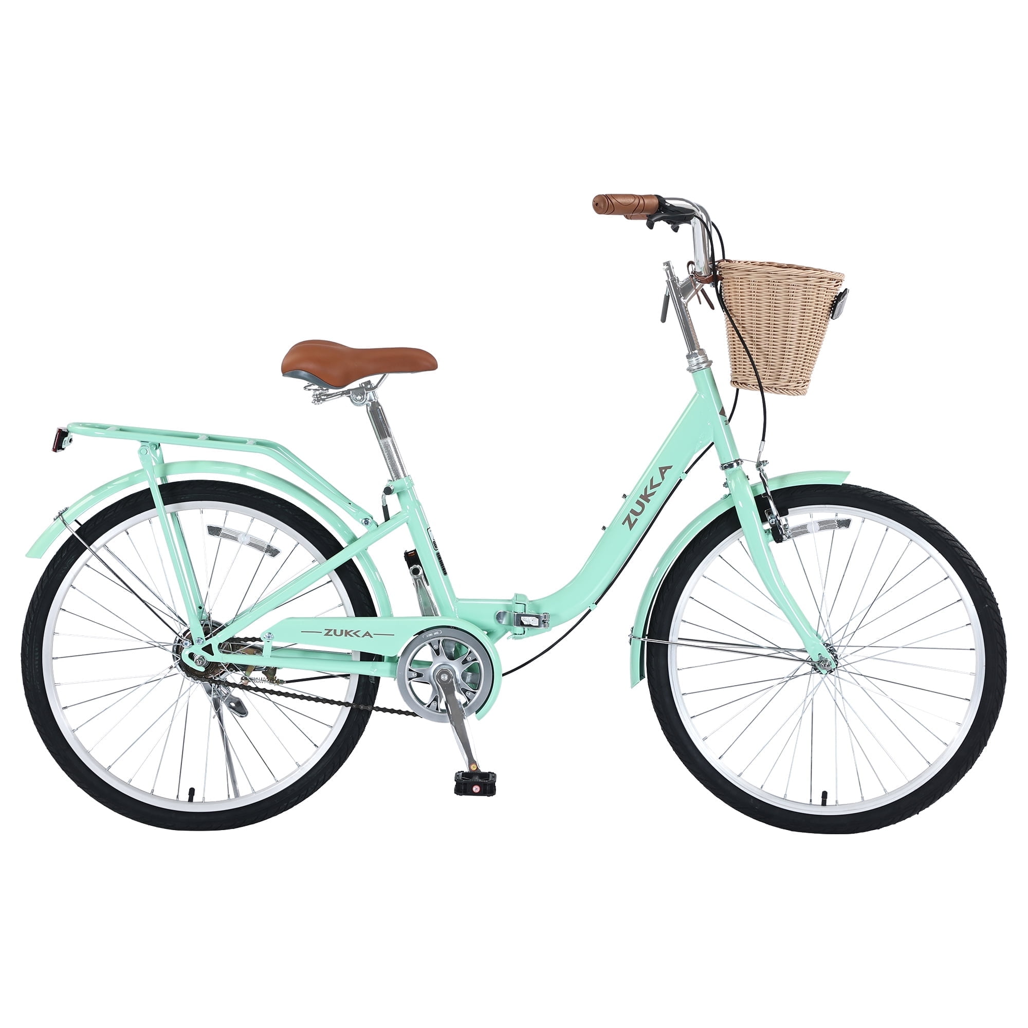 24 Inch Folding Women's Bike, Single Speed Steel Frame Commuter Bicycle ...