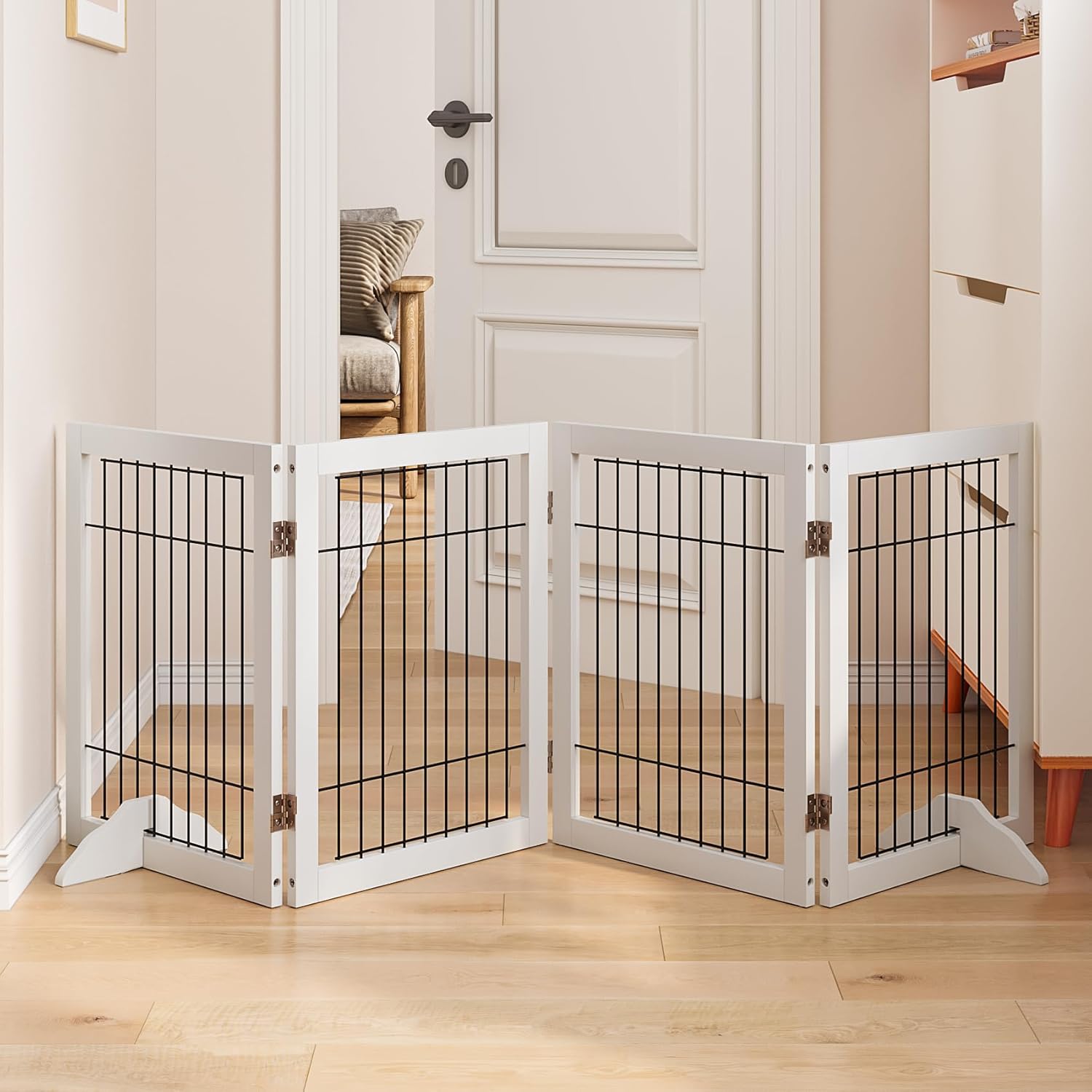 24-Inch Freestanding Pet Gates for Dogs, Puppy Fence (4 Panel, White ...