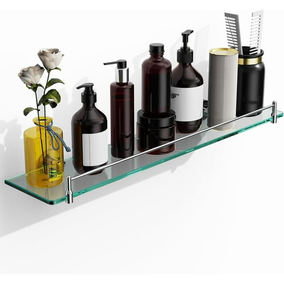 24 Inch Glass Bathroom Shelves,Chrome Polished Floating Shelves for ...