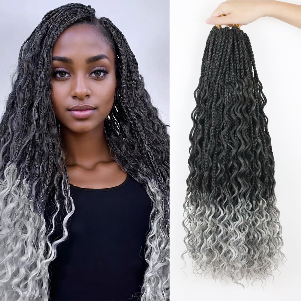 24 Inch Goddess Box Braids Crochet Hair bohemian crochet box braids curly ends Pre-looped ...