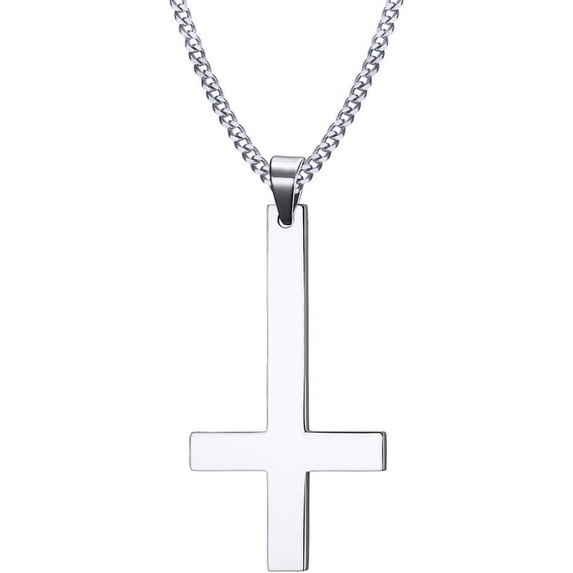 24 Inch Gold Stainless Steel Inverted Cross Necklace Men's Trendy ...