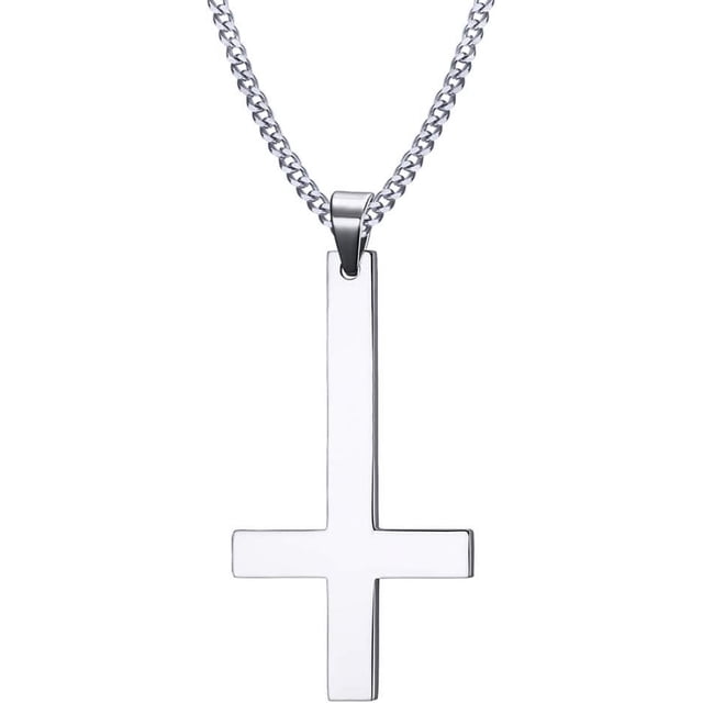 24 Inch Gold Stainless Steel Inverted Cross Necklace Men's Trendy ...