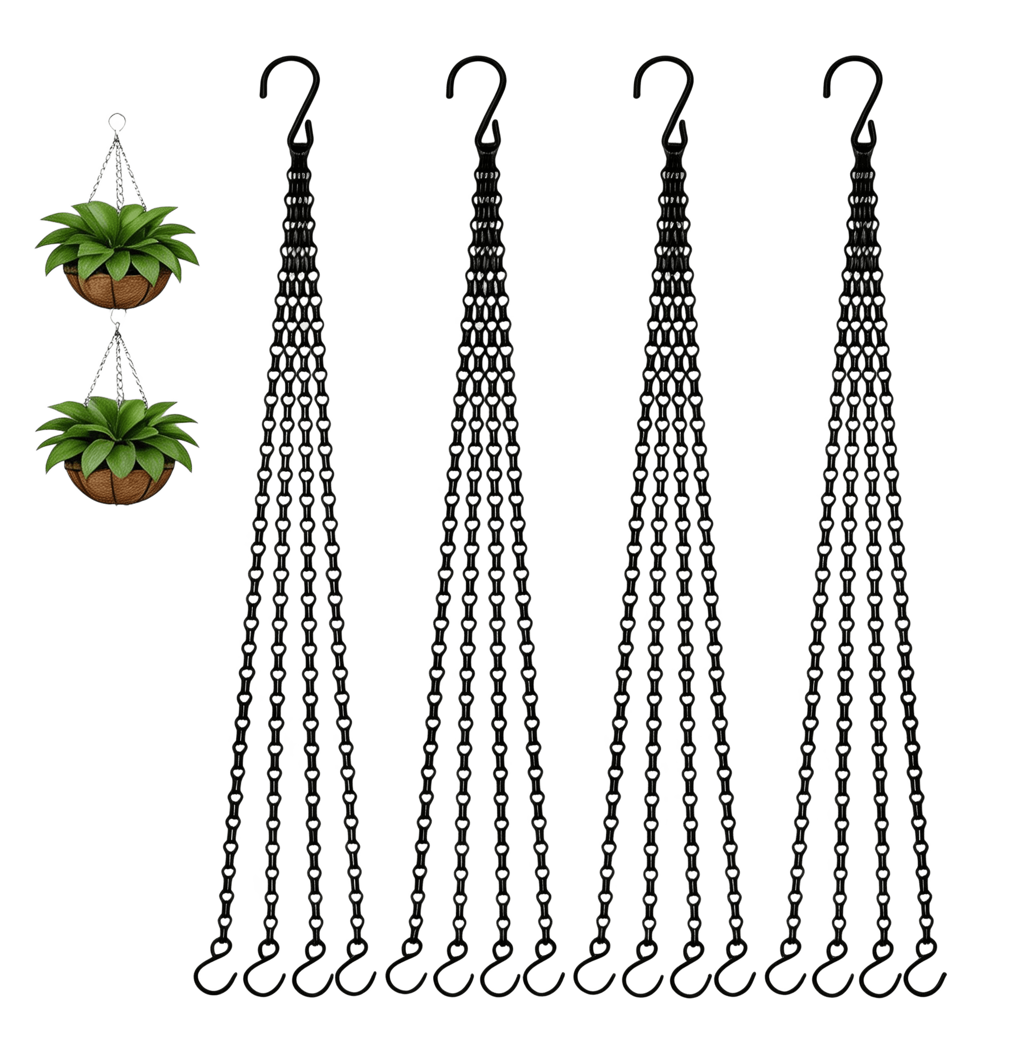 24-Inch Hanging Basket Chains with Hooks, 4-Pack Black Metal ...