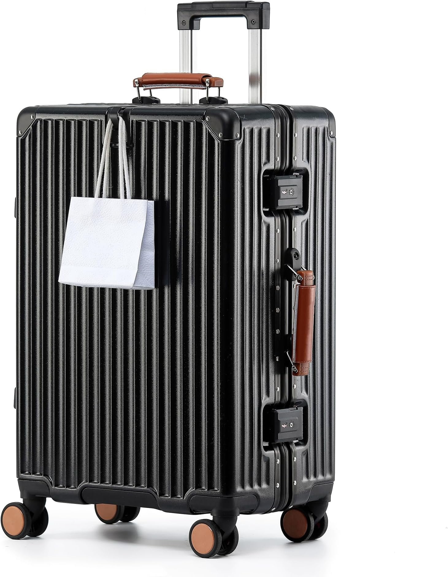24 Inch Hardside Checked Luggage with Leather Handle, PC Zipperless ...