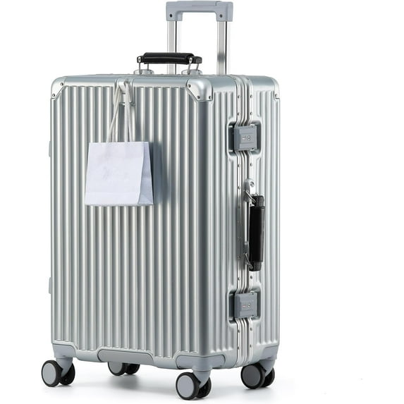 24 Inch Hardside Checked Luggage with Leather Handle, PC Zipperless ...