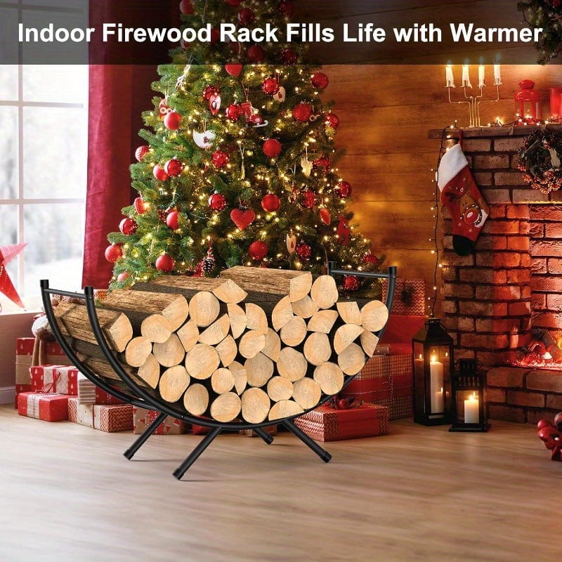 24-Inch Heavy Duty Powder Coated Metal Firewood Rack - Large Capacity A ...