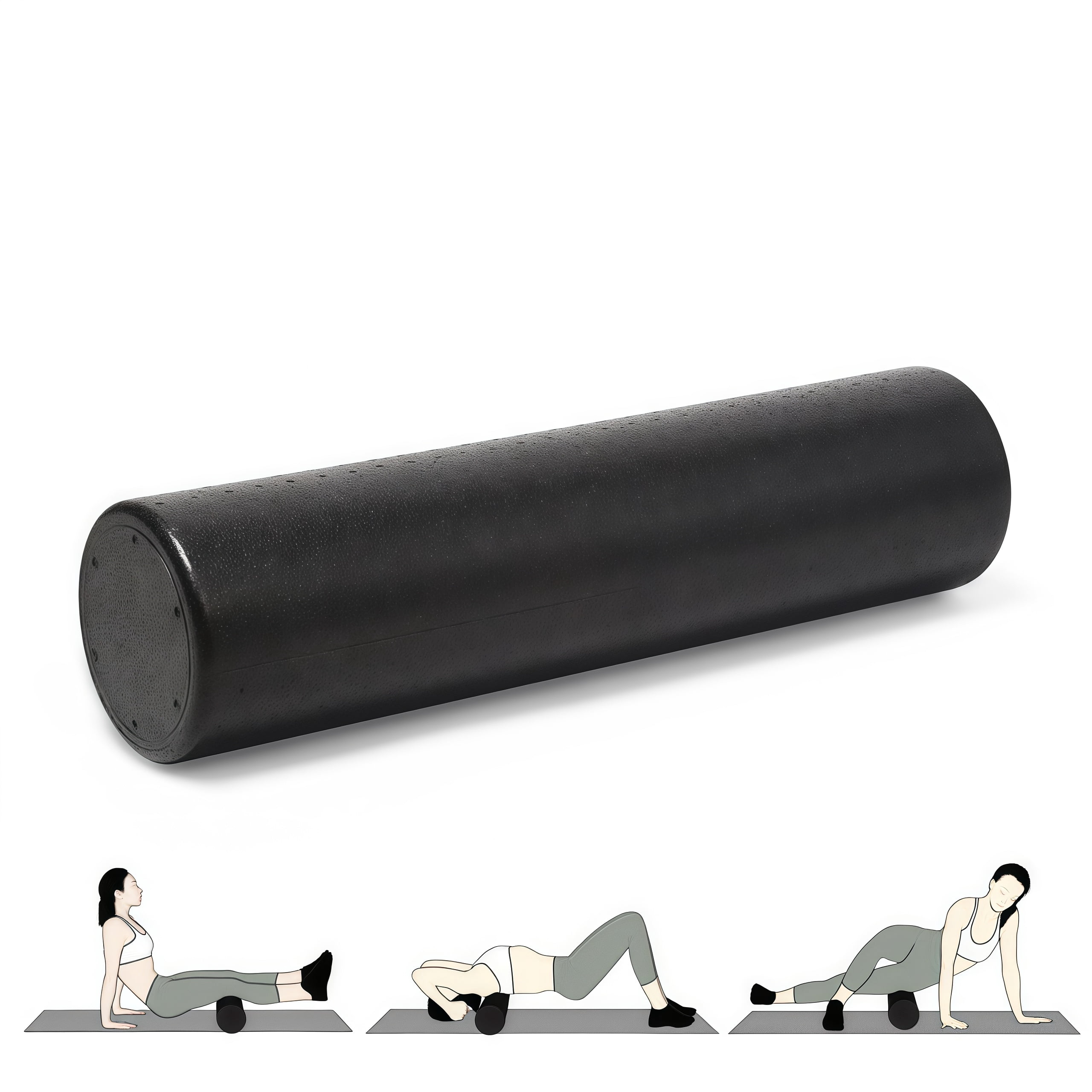 24 Inch High Density Black Foam Roller, Black Solid Foam Massage Roller ...