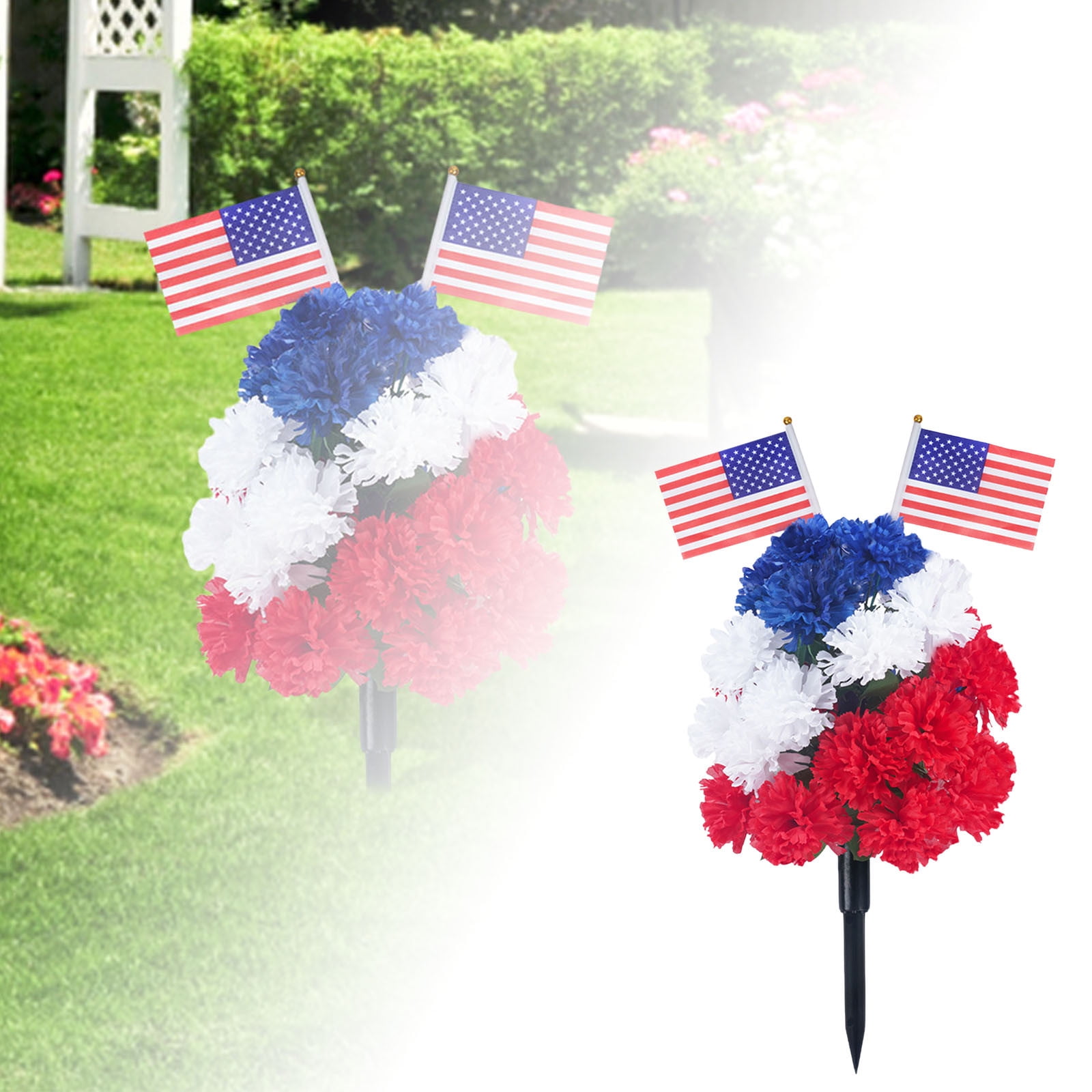 24 Inch Independence Day Topiary Trees - Artificial Red White Blue ...