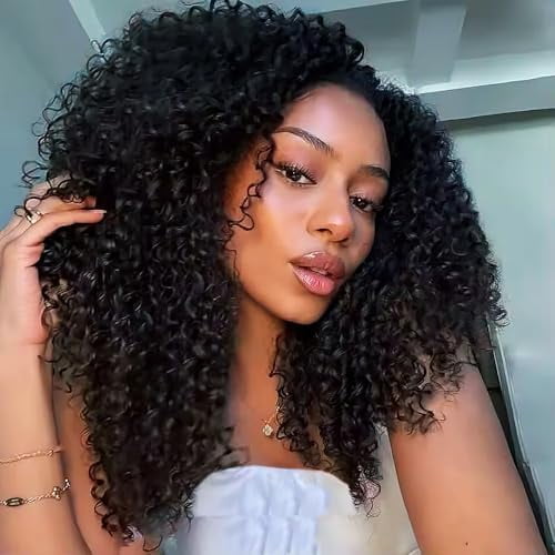 24 Inch Kinky Curly Half Wig Human Hair Wear and Go Glueless Wigs Human ...