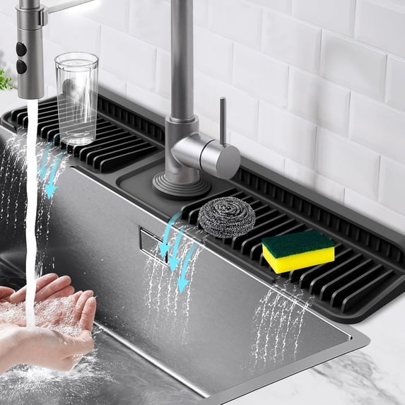24-Inch Kitchen Sink Splash Guard Mat | 7° Slope for Fast Self-Draining ...