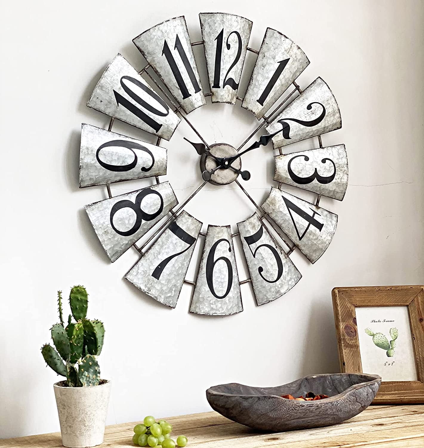 24 Inch Large Farmhouse Wall Clock, Decorative Vintage Wood Wall Clock ...