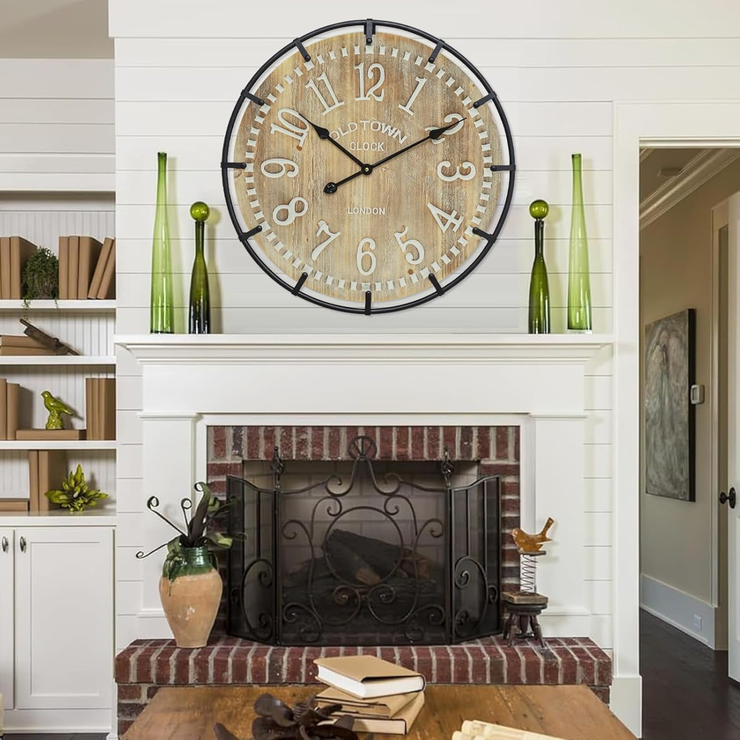 24 Inch Large Farmhouse Wall Clock - Rustic Antique Wood, Silent ...