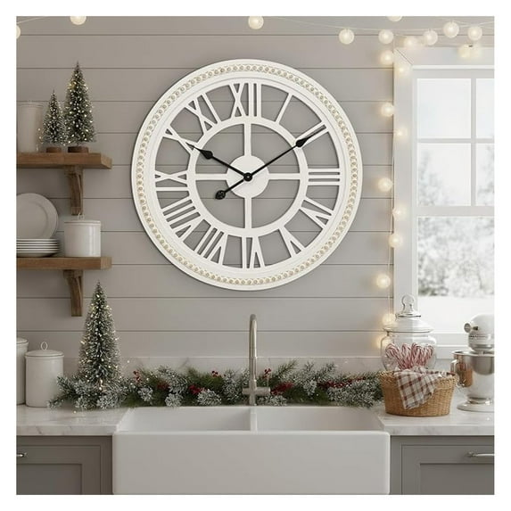 24 Inch Large Farmhouse Wall Clock, Rustic Wall Clock Decor, Wooden ...