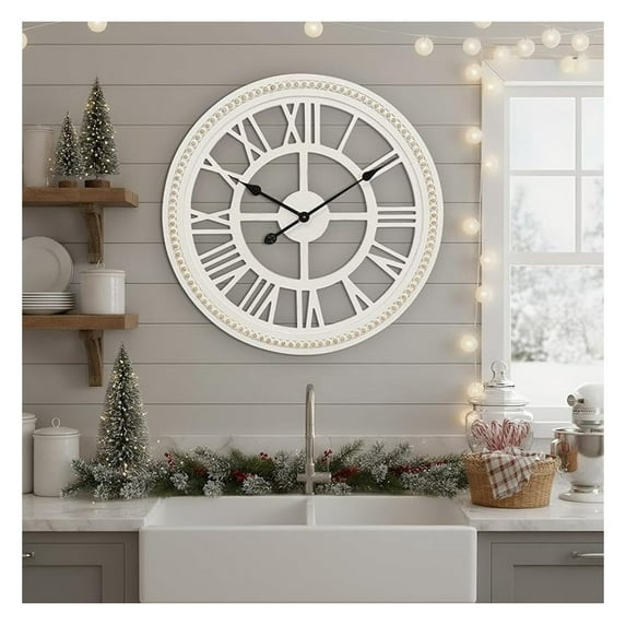 24 Inch Large Farmhouse Wall Clock, Rustic Wall Clock Decor, Wooden ...