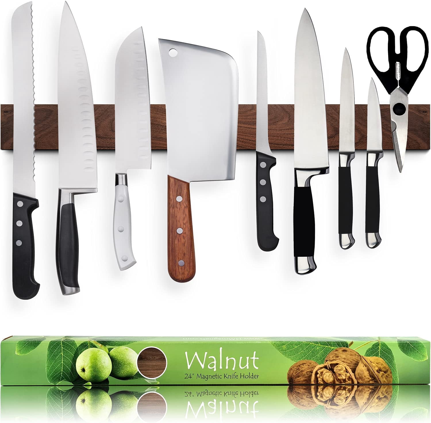 24 Inch Large Size Dark Walnut Wood Magnetic Knife Holder Professional ...
