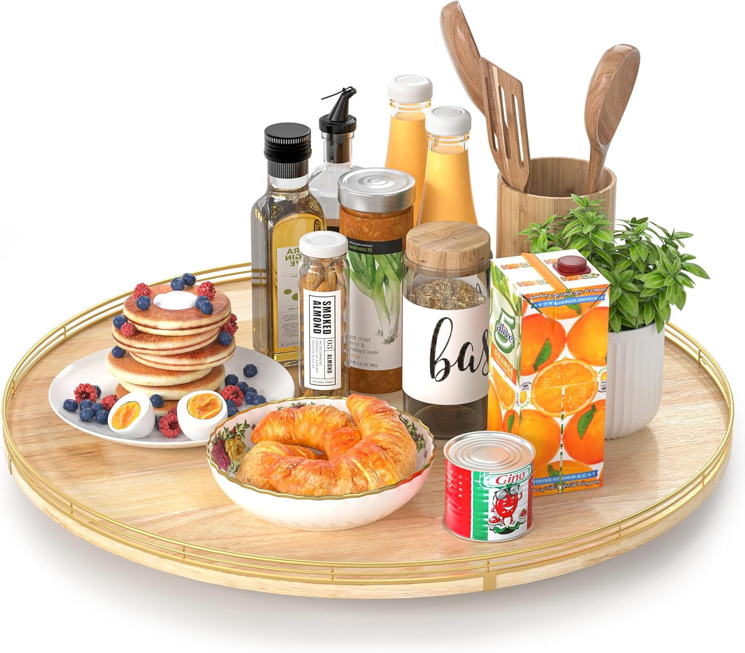 24 Inch Large Solid Oak Wood & Iron Lazy Susan, 360° Rotating Farmhouse ...