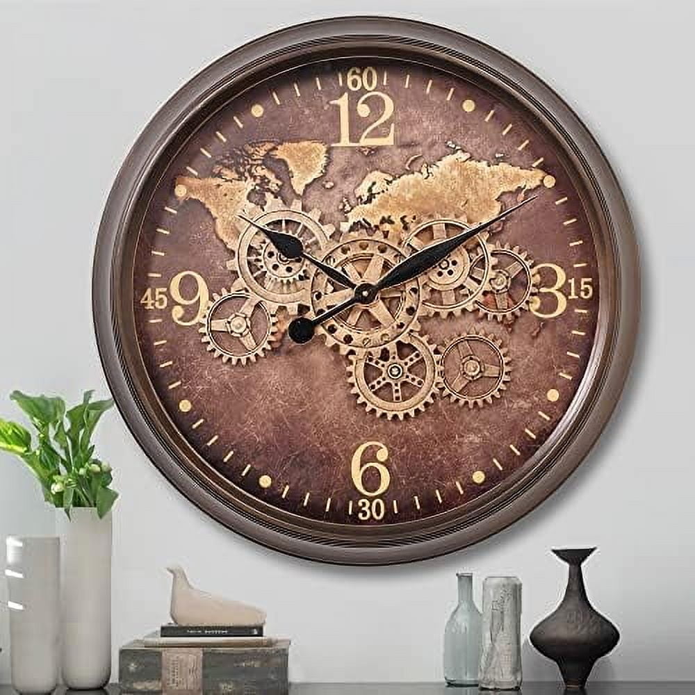 24 Inch Large Wall Clock with Moving Gears, Industrial Clocks with ...