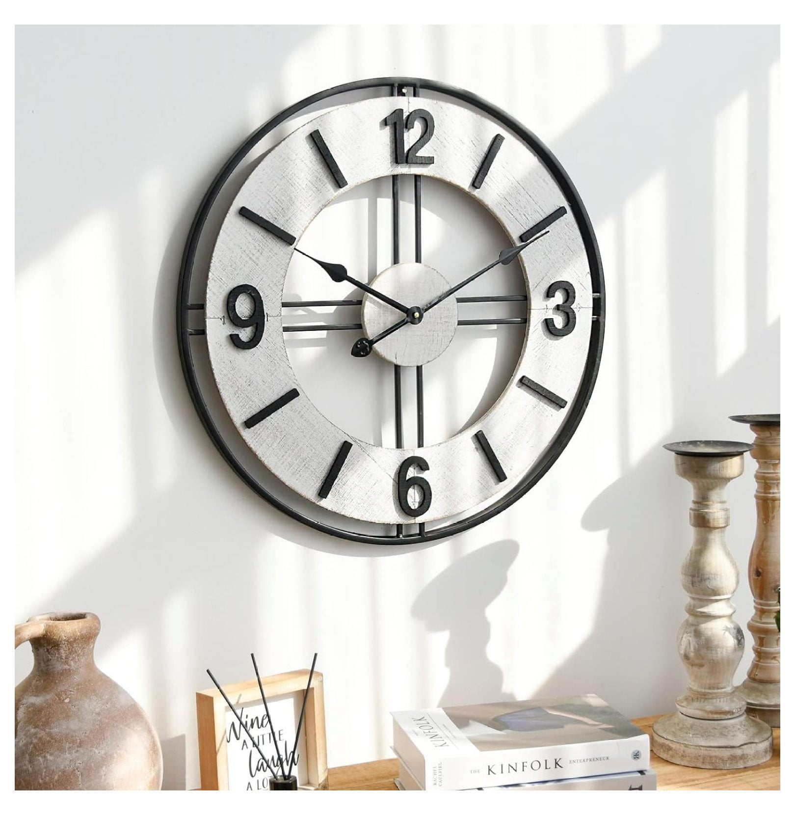 24 Inch Large Wood and Metal Wall Clock, Decorative Farmhouse Wall ...